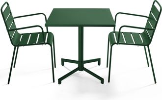 Oviala Palavas Gartenm&ouml;bel-Set, 70 cm und 2 Gartensessel, Metall, Waldgr&uuml;n