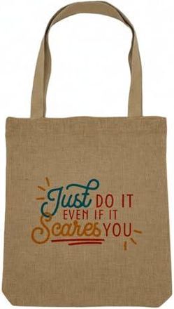 Fabulous Sac Shopping Tote Bag Aspect Lin - Just do it Typographie Message Motivation Empowerment - Sac de Courses Toile Epaisse 360g Beige Naturel Cabas Port&eacute;
