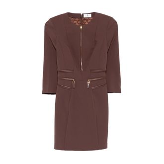 Elisabetta Franchi Kleid aus doppellagigem Cr&ecirc;pe mit Rei&szlig;verschluss - - Dresses - Damen - Braun - L