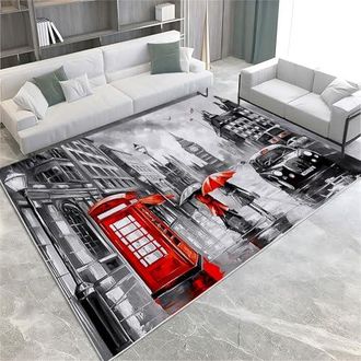 Generic Tapis Sc&egrave;ne Rue Londres, Tapis Lavable en Machine Poils Courts 80 x 150 cm Moquette Flanelle Doux B&acirc;timent Ville - Descente de Lit Antid&eacute;Rapant pour D