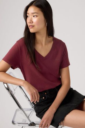 Levi's T Shirt Col V Favorite - Femme - Rouge / Tawny Port - XS