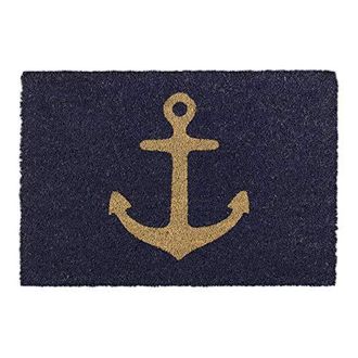 Relaxdays Paillasson Coco, 40 x 60 cm, Tapis dentr&eacute;e Motif Ancre, antid&eacute;rapant, Maritime, int&eacute;rieur & ext&eacute;rieur, Bleu