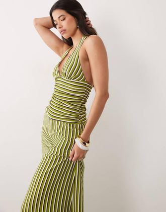 Gina Tricot Gina Tricot - Robe longue dos nu &agrave; rayures - Vert