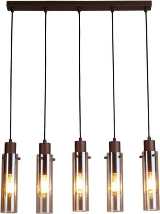 Searchlight Searchlight Sweden Suspension de plafond &agrave; 5 lampes II en m&eacute;tal moka et verre ambr&eacute;