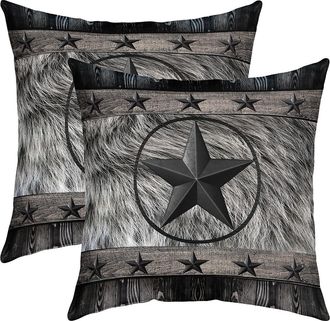Generic 2er Set Sofakissen Bezug Stilvolles Schwarzer Western Texas Star Jungen Cowboy Rustikaler Texas Star Wilder Westen Cowboy Dekokissen Kissenbez&uuml;ge Lust