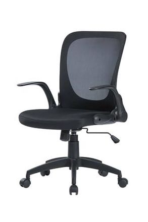 Dmora Stuhl mit R&auml;dern Wellington, Executive-Netzsessel mit Armlehnen, ergonomischer Sitz mit klappbaren Armlehnen, 60x59h86/96 cm, Schwarz