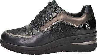 Cinzia Soft Baskets pour femme avec fermeture &eacute;clair en cuir noir et bronze, compens&eacute;e basse 4 cm, semelle amovible, 3992, Noir et bronze, 37 EU