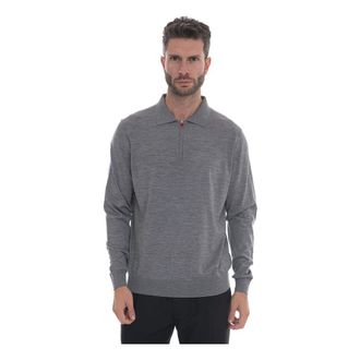 Kiton Lang&auml;rmeliges Poloshirt mit halbem Rei&szlig;verschluss - - Knitwear - Herren - Grau - L