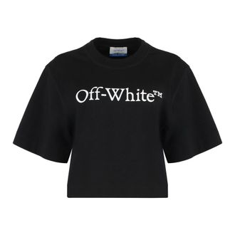 Off-white Cropped Baumwoll-T-Shirt mit Logo-Print - - Tops - Damen - Schwarzk - M