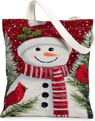 Generic Sacs fourre-tout en toile motif bonhomme de neige de No&euml;l, sacs d&eacute;picerie festifs, sacs d&eacute;picerie r&eacute;utilisables, vintage, l&eacute;gers et lavables, en toile