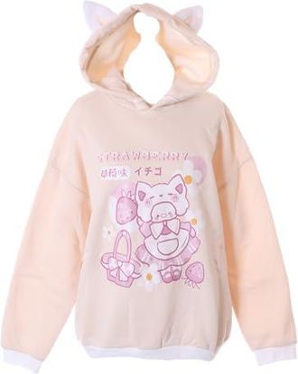Kawaii-Story TS-371 Sweat-shirt à capuche avec oreilles pour femme Motif ours pastel Goth Kawaii Beige, beige, taille unique