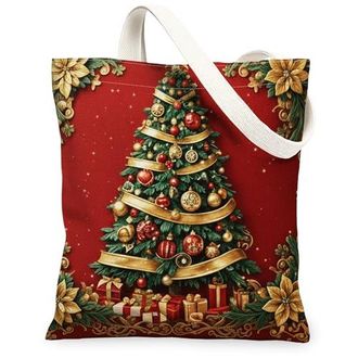 Generic Sacs fourre-tout d&eacute;coratifs vintage en toile de No&euml;l, motif arbre de vacances, sacs d&eacute;picerie r&eacute;utilisables, festifs et lavables, Rouge, 13x15 Inch