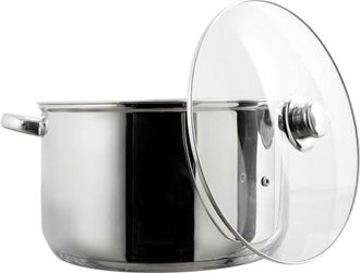 COOK CONCEPT KC0005 Faitout en M&eacute;tal avec Couvercle en Verre - Capacit&eacute; 10L - Compatible Tous Feux - pour Soupes et Rago&ucirc;ts - Design &Eacute;l&eacute;gant - Finition Argent&eacute;e - 