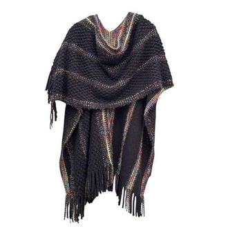 Generic Poncho Femme Hiver Chaud Chale Femme Hiver Chaud Cape Femme Pour la ville Ch&acirc;le Tricot&eacute; Motif Pop-Corn Color&eacute; Fente Style National Photo Voyage