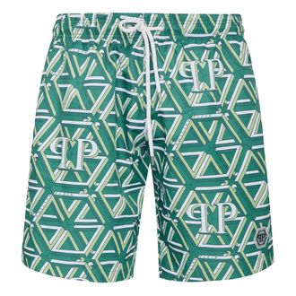 Philipp Plein Homme, Maillots de bain, Vert, Taille: 2XL Short Swim Boxer Monogram