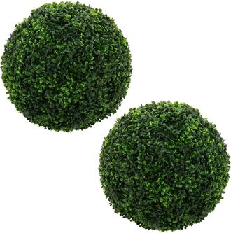 ML Design ML-Design 2er Set K&uuml;nstliche Buchsbaumkugel gro&szlig; &Oslash;35 cm, Kunstpflanze UV-best&auml;ndig, Gr&uuml;ne Plastik K&uuml;nstliche Pflanzen, Deko Fake Plant wie echt f&uuml;r Wo