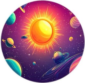 Generic Tapis Dessin anim&eacute; color&eacute; &agrave; th&egrave;me Galaxie, Tapis Ronds Doux lavables antid&eacute;rapants &agrave; Poils Ras pour Chambre dEnfant, Salle de Jeux et Salon 200x200cm