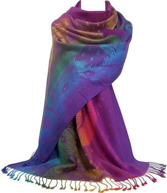 GFM &Eacute;charpe pour femme motif plumes de paon violet (AG-JMN) (NPCKPASH-P34), violet, L