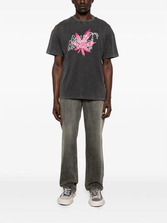 Palm Angels Logo-Print Faded Cotton T-Shirt - Grey