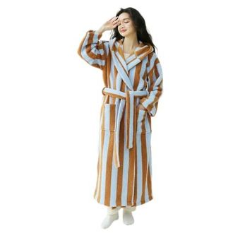 Generic QXDZSW Automne Hiver Couple Velours Corail Femmes Hommes Peignoir Ray&eacute; Longueur Maison &Eacute;paissie Flanelle Robe Pantalon Pyjama Ensemble, pantalon robe 