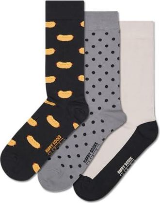 Happy Socks Everyday Basics - Chaussettes mi-mollet - Hot-dogs et pois - Lot de 3, tailles 41-46