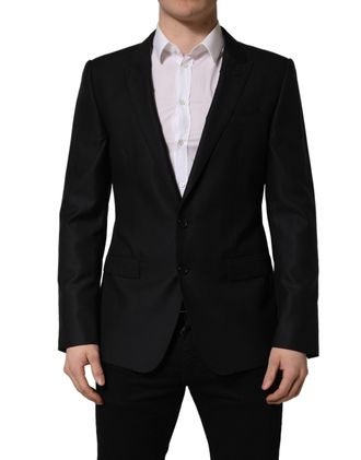 Dolce & Gabbana Black Wool Single Breasted Men Blazer Jacket Virgin Silk Clothing