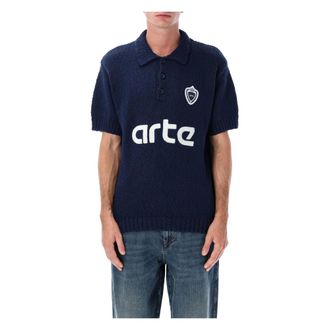 Arte Navy Gestrickter Fu&szlig;ball Polo Pullover Aw25 - - Tops - Herren - Blau - L