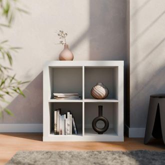 Sweeek Etag&egrave;re biblioth&egrave;que cubique 2 niveaux 4 compartiments. casiers. effet bois blanc. L 76 x P 39 x H 76cm