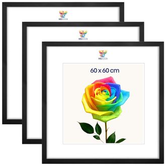 MG Design 3er Set Bilderrahmen 60 x 60 cm - Posterrahmen mit Schwarz Echtholzrahmen und bruchsicherem Acrylglas, Hoch & Quer mit stabiler Wandaufh&auml;ngung