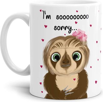 Tassendruck Faultier-Tasse mit Spruch I am so sorry - Geschenk-Idee/Lustig/Ruhig/Witzig/Weiss