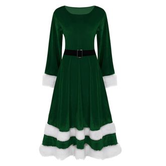 Generic Kleid Weihnachten Damen Elegant, Samtkleid Damen Lang Weihnachtskleider Midi Kleider Festlich Damenkleider Winter Freizeitkleid Langarm Ugly Herbstkle