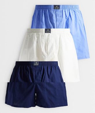 Polo Ralph Lauren Lot de 3 cale&ccedil;ons en coton tiss&eacute; - Blanc, bleu et bleu marine-multicolore