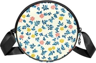 Generic Petit sac &agrave; bandouli&egrave;re Circle pour femme, motif feuille dart, sac &agrave; dos &agrave; bandouli&egrave;re avec fermeture &eacute;clair, bretelles r&eacute;glables, sac &agrave; main rond d&eacute;c