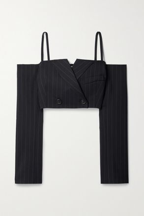 Monse Verk&uuml;rzte, Schulterfreie Jacke Aus Twill Aus Einer Wollmischung Mit Nadelstreifen - Blau