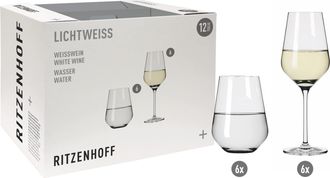 Ritzenhoff 6111012 Weißwein- und Wasserglas Set - Serie Lichtweiss - 12 Stück, für 400 ml, stilvoll - Made in Germany, Transparent