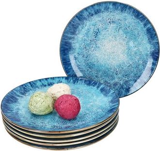 MamboCat Marina Lot de 6 assiettes plates I &Oslash; 27 cm I Assiettes en porcelaine bleue avec design maritime pour 6 personnes I D&eacute;cor oc&eacute;an Gischt