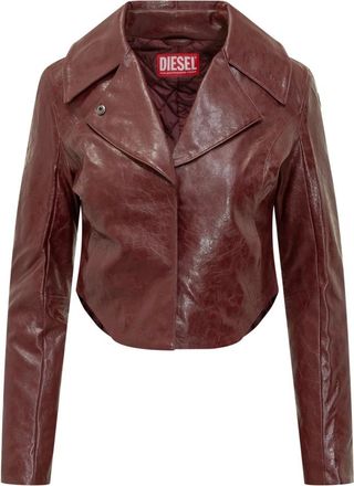 Diesel Femme, Vestes, Rouge, Taille: 36 FR Cropped Leather Jacket