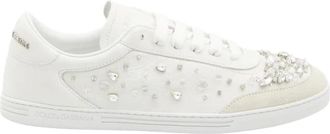 Dolce & Gabbana Femme, Chaussures, Blanc, Taille: 38 1/2 EU Baskets en cuir et maille orn&eacute;es