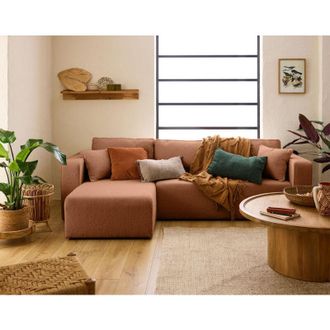 Best Mobilier Bestmobilier - Topaze - 4-sitzer ecksofa beidseitig montierbar - schlaffunktion und bettkasten - aus boucl&eacute;-stoff - terrakotta