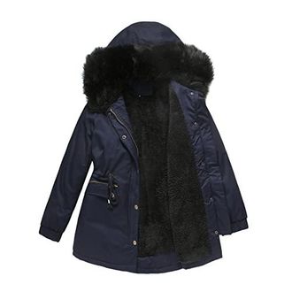 Generic Manteau &eacute;pais &agrave; capuche pour femme - Grande taille - Chaud - Doublure en polaire, bleu marine, XXL