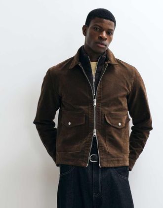 Only & Sons veste en daim synth&eacute;tique &agrave; double fermeture &eacute;clair couleur chocolat-Marron
