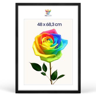 MG Design Bilderrahmen 48 x 68,3 cm - Posterrahmen mit Schwarz Holzrahmen (Echtholz) und bruchsicherem Acrylglas, Hoch & Quer mit stabiler Wandaufh&auml;ngung