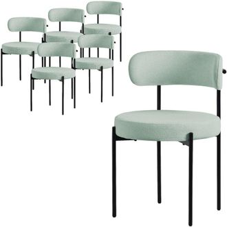ML Design ML-Design Esszimmerst&uuml;hle 6er Set, K&uuml;chenstuhl aus Teddystoff Gr&uuml;n, Wohnzimmerstuhl mit R&uuml;ckenlehne, Polsterst&uuml;hle mit schwarzen Metallbeinen