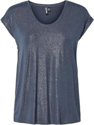 Pieces Pcalice SS Glitter Tee JRS Noos BC, Bleu Gris, XL