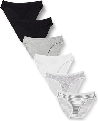 Amazon Essentials Bas de Bikini en Coton (Grandes Tailles Disponibles) Femme, Lot de 6, Multicolore/Points/Rayures, 44