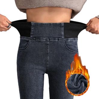 ORANDESIGNE Leggings Damen Skinny Jeans High Waist Jogginghose Deinm Stretch Hose mit Taschen Winter Fleece Jeans Pants Fitnesshose Yogahose Streetwear Herbst A D