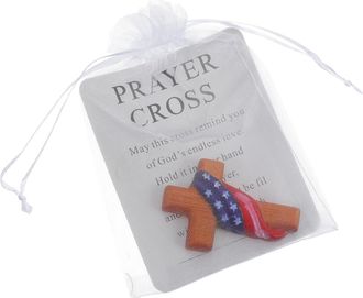 Soimiss Handliches Eichenholz Gebetskreuz Satz mit US Flagge Kleiner Taschenkreuz mit Aufbewahrungsbeutel und Segenskarte Religi&ouml;ses Geschenk zur Taufe Erstko