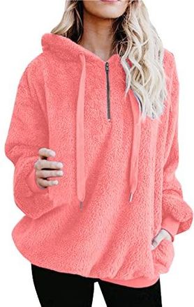 Generic Sweat &agrave; capuche femme oversize sweat-shirt femme laine artificielle manches longues d&eacute;contract&eacute; couleur unie fermeture &eacute;clair pull ample lapin mignon 