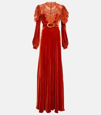 Costarellos Robe longue en velours de soie mélangée