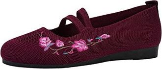 Generic VBEDKDEB Ballerines plates confortables pour femme - Couleur unie - Respirantes - Tricot exquis - Broderie exquise - Chaussures plates confortables - 